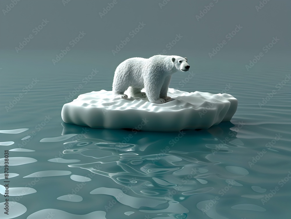 Polar Bear on Melting Arctic Ice Floe Highlighting Climate Change ...