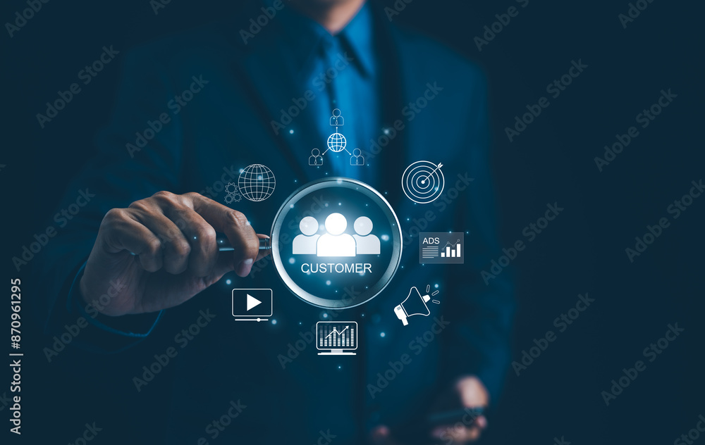 Digital Marketing and Customer Engagement Concept. A person with ...