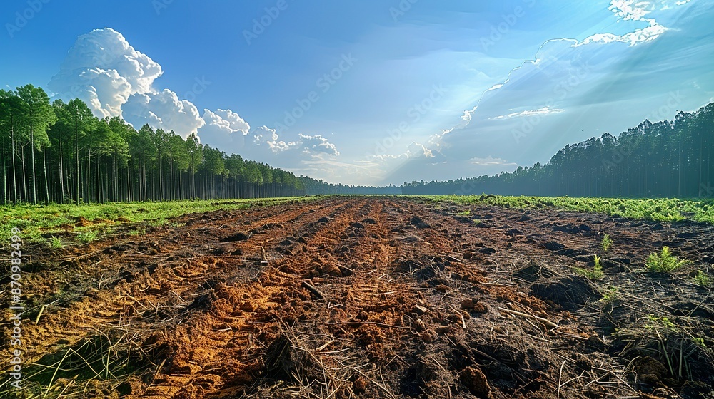 Realistic photo of a dense forest being cleared for agriculture ...