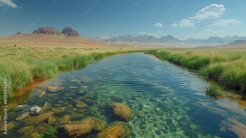 Realistic photo of water pollution in a desert oasis, with pollutants ...