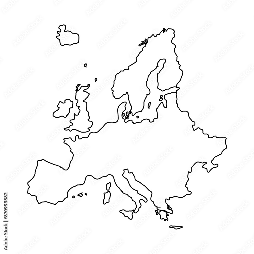 Europe hand drawn map, continent silhouette, stylized contour borders ...