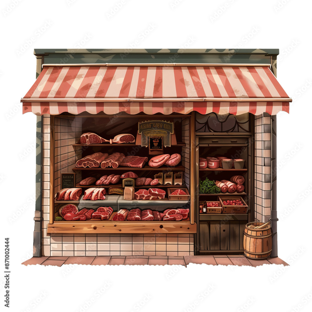 Detailed hand drawn vintage butcher shop illustration with a ...