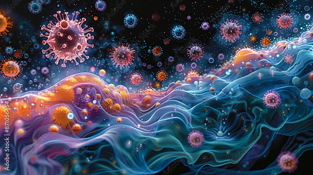 Detailed illustration depicting the intricate pathways of viral ...