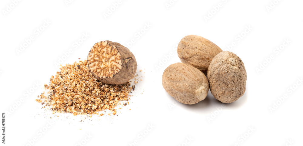 Nutmeg Isolated, Myristica Fragrans Fruit, Dry Spicy Nutmeg Powder ...