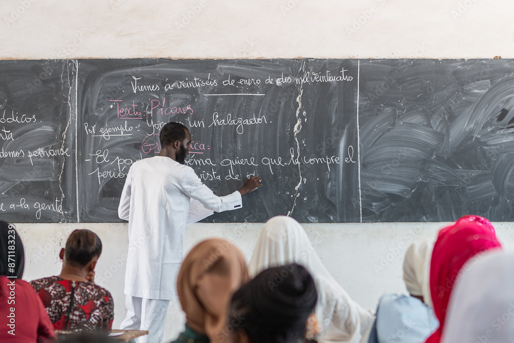 School Teacher Conducting a Lesson in a Senegalese Classroom During th ...
