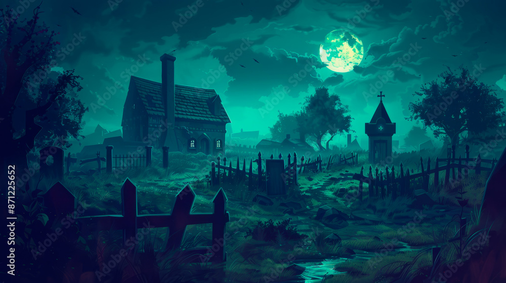 Creepy horror game menu background with creepy village, game art for ...