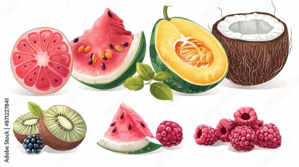 summer fruit clipart, trendy clipart bundle with watermelon, coconut ...