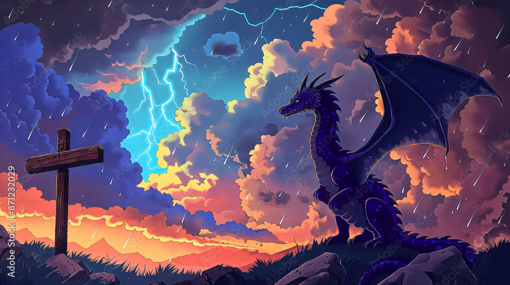 Silhouette of dragon beast monster symbolizing evil satan devil demon ...