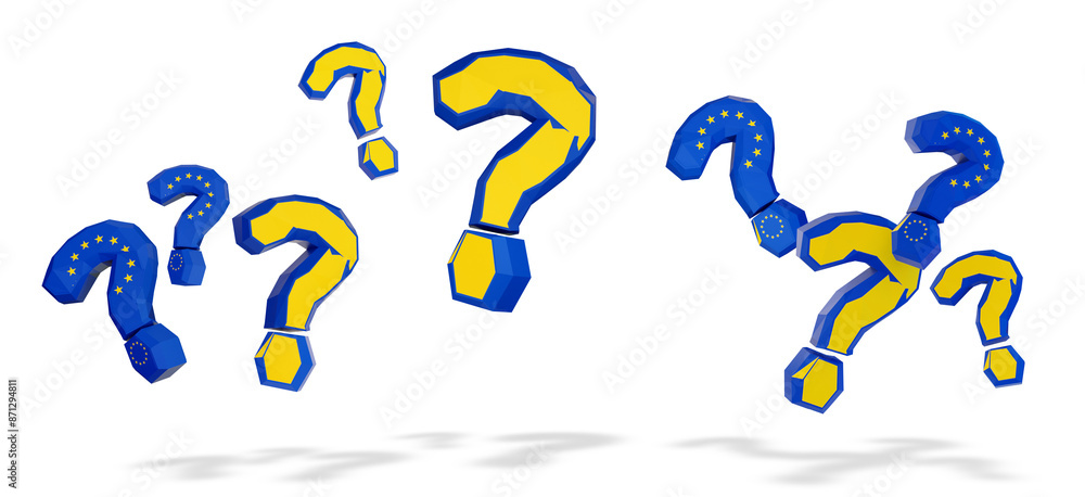 question marks in the colors of the flag of Europe EU as help or ...