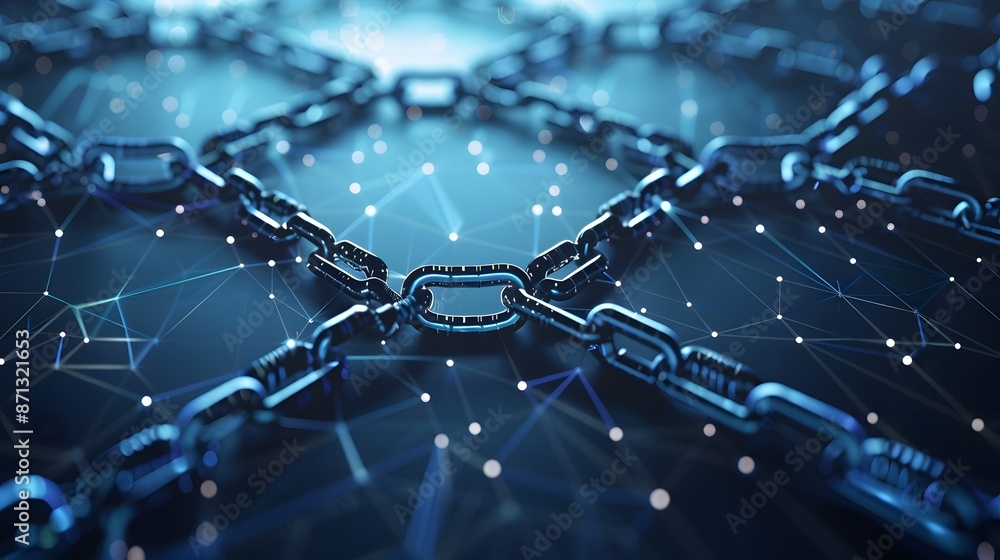 Blockchain network with interconnected nodes and data flow., clean ...