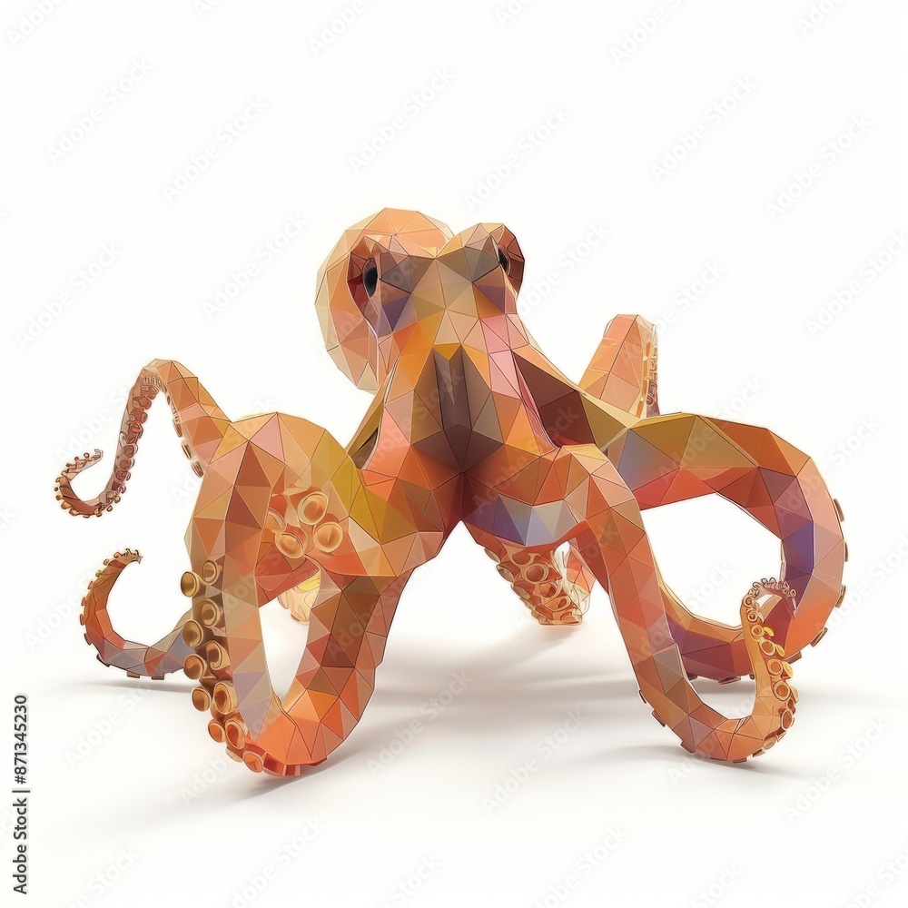 3D Render, Low Poly style of a playful stop motion octopus, on isolated ...