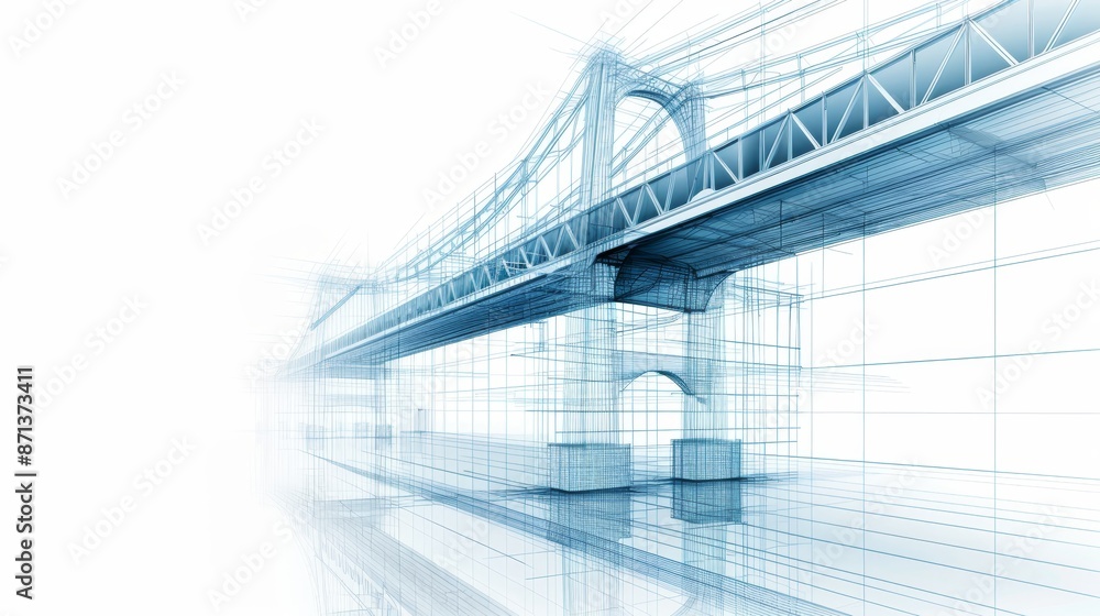Blueprint sketch of a modern bridge, architectural drawing, detailed ...