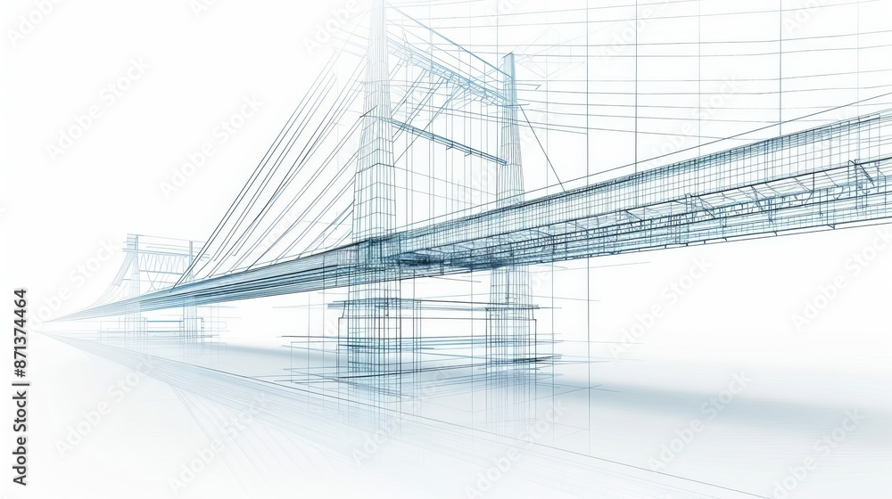 Modern bridge architecture in blueprint sketch style, detailed ...