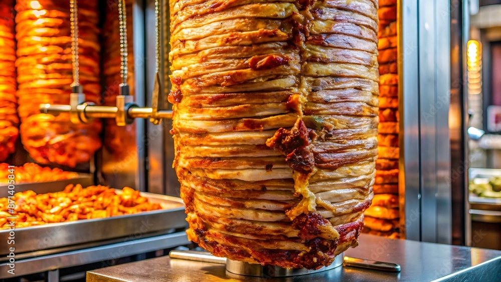 Doner Kebab On Rotating Spit. Traditional Turkish food Doner Kebab ...