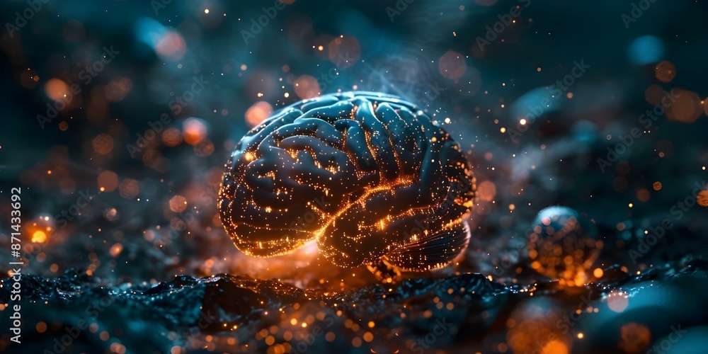 Illuminate the frontal lobe with shining plexus lines to explore brain ...