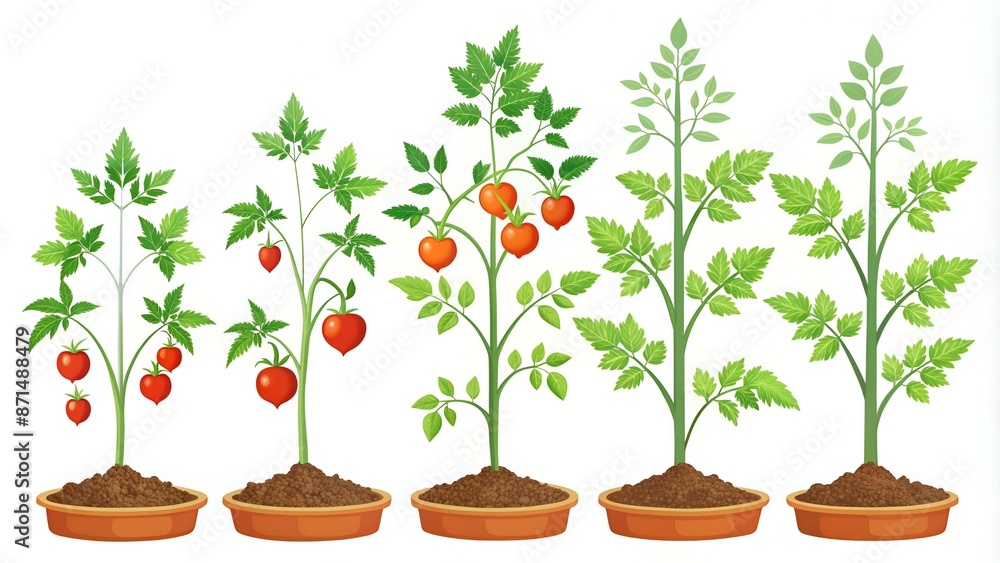 Tomato plant growth stages infographic elements in flat design ...