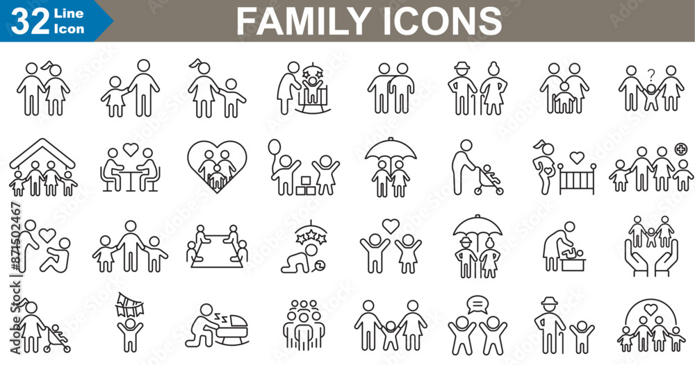 Family icons set vector illustration. Parents, children, baby, father ...