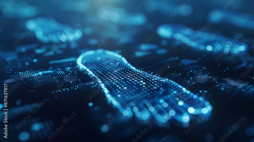 Cybersecurity digital footprints made of binary code, highlighting the ...