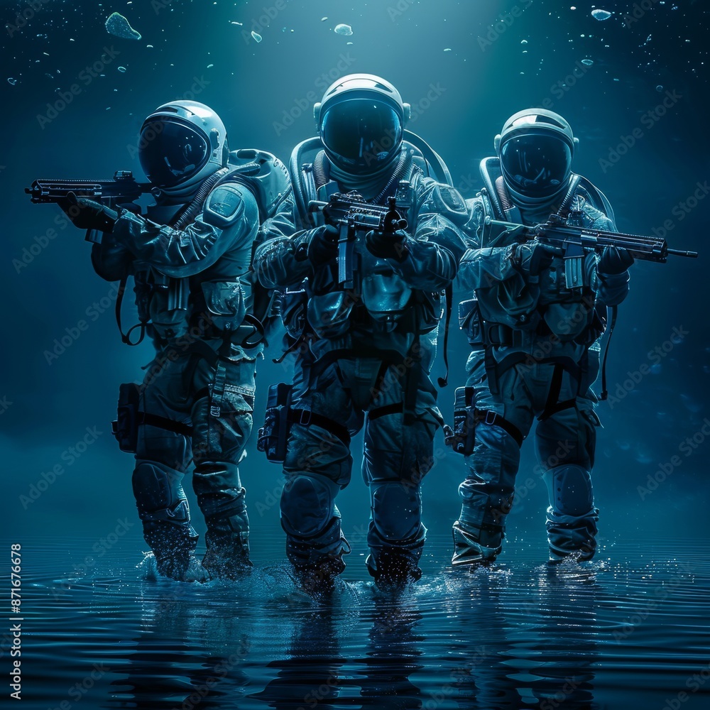 Three-dimensional illustration of a search party patrol depicting ...