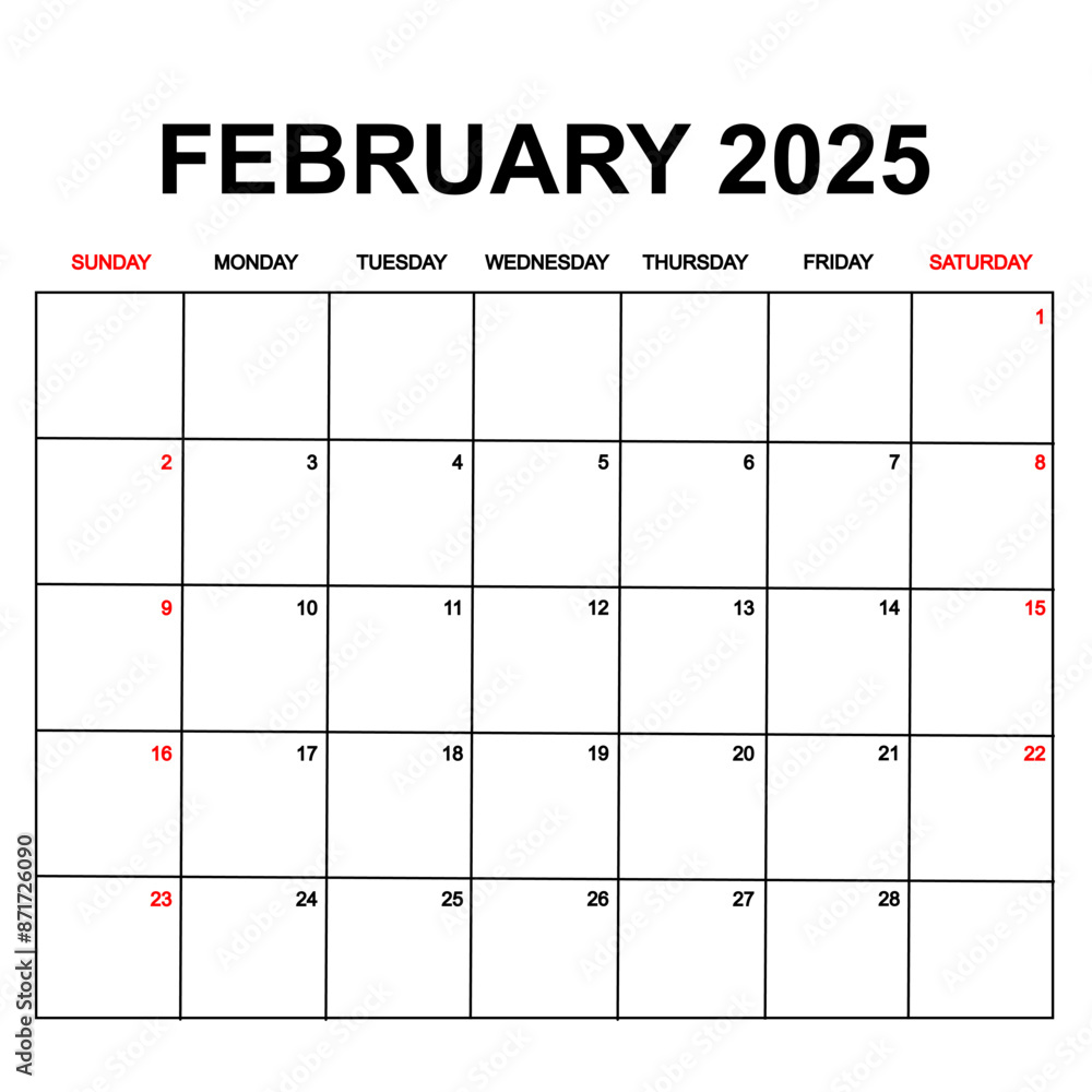 february 2025 with holydays or red dates. monthly calendar design with ...
