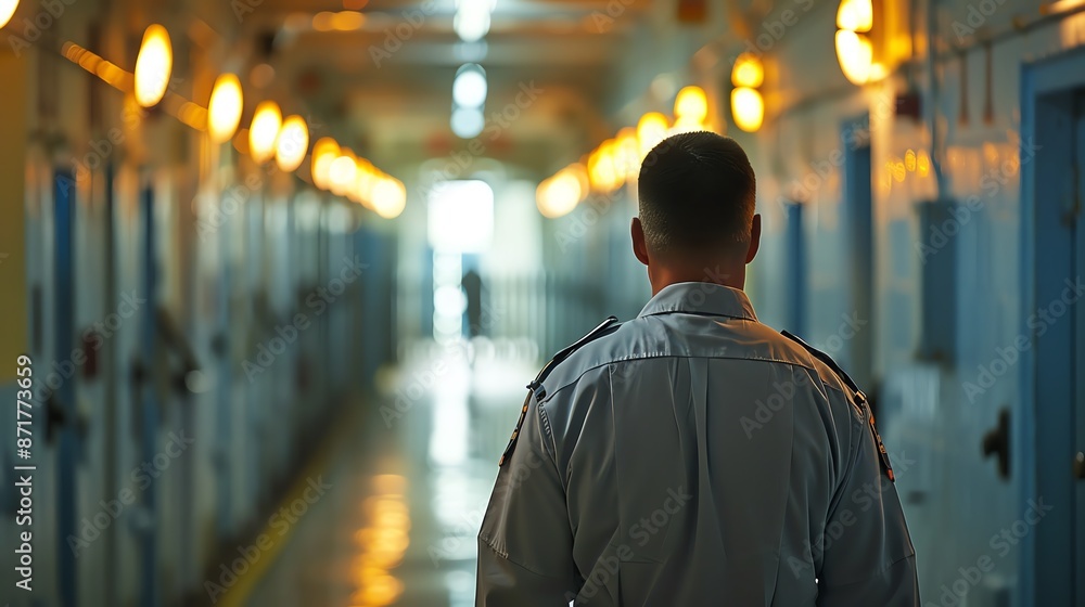 Prison officer during a prison lockdown drill, coordinated and ...