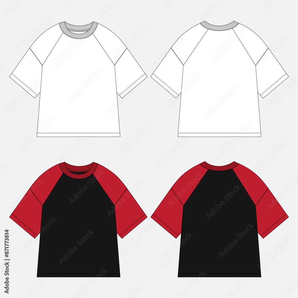 Raglan Short sleeve t shirt technical drawing fashion flat sketch ...