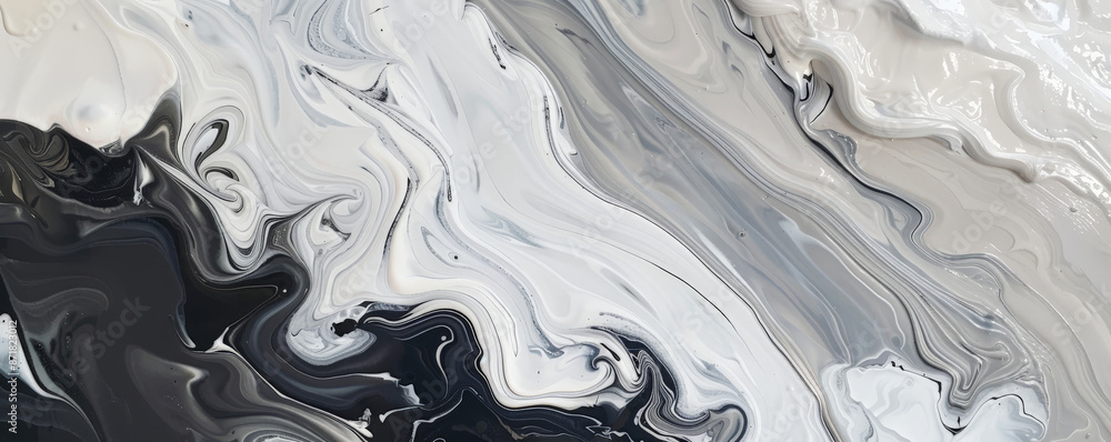 Liquid acrylic paint in shades of grey and white, creating a smooth ...