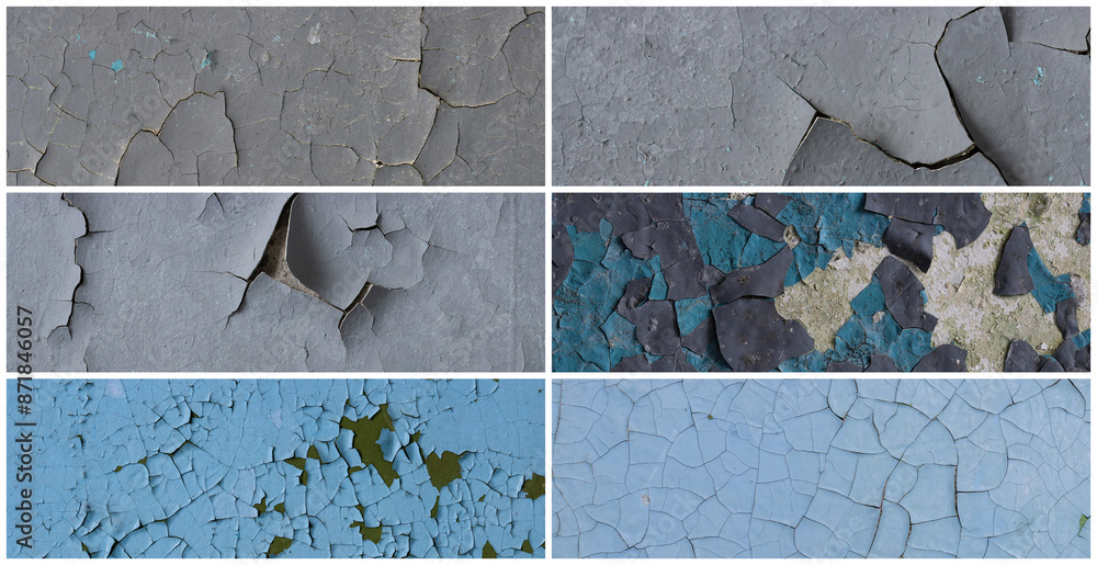 Set of peeling paint textures. Old concrete walls with cracked flaking ...