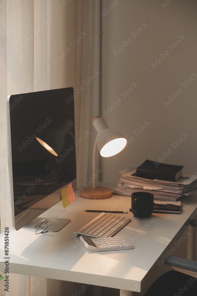 messy office workspace. Messy and cluttered office desk. Messy business ...