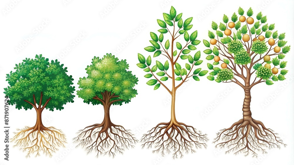 Tree growth stages. Vector illustration. Ripening period progression ...