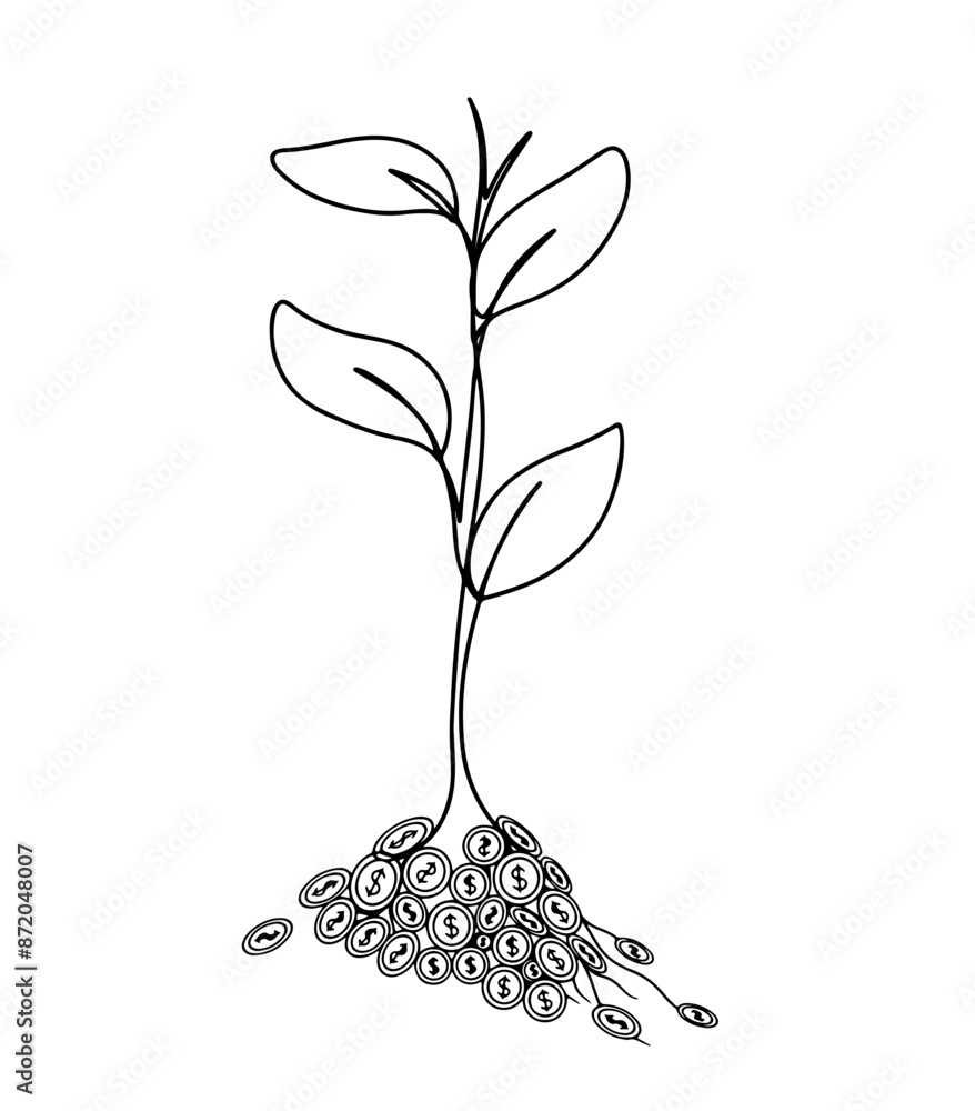 Continuous one line drawing of growing money tree isolated on ...