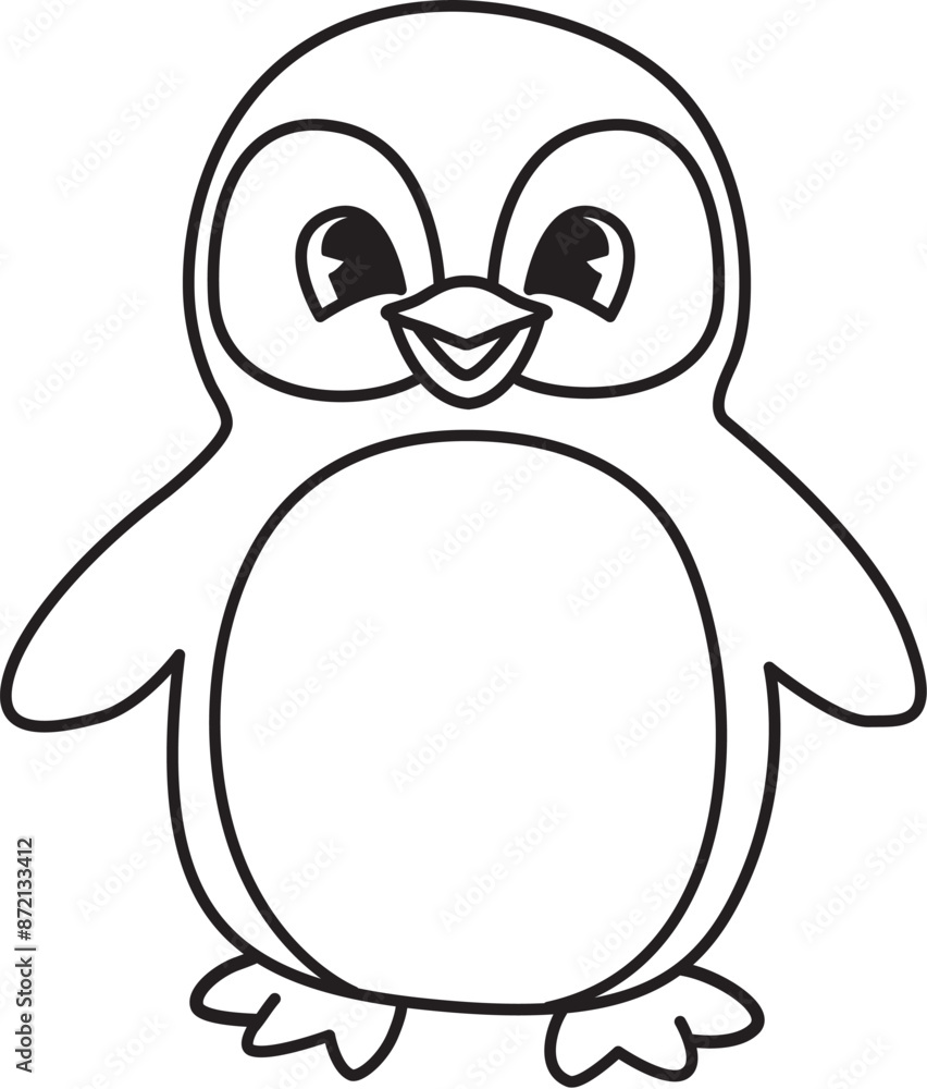 Bold line drawing cute baby penguin with editable stroke thickness for ...