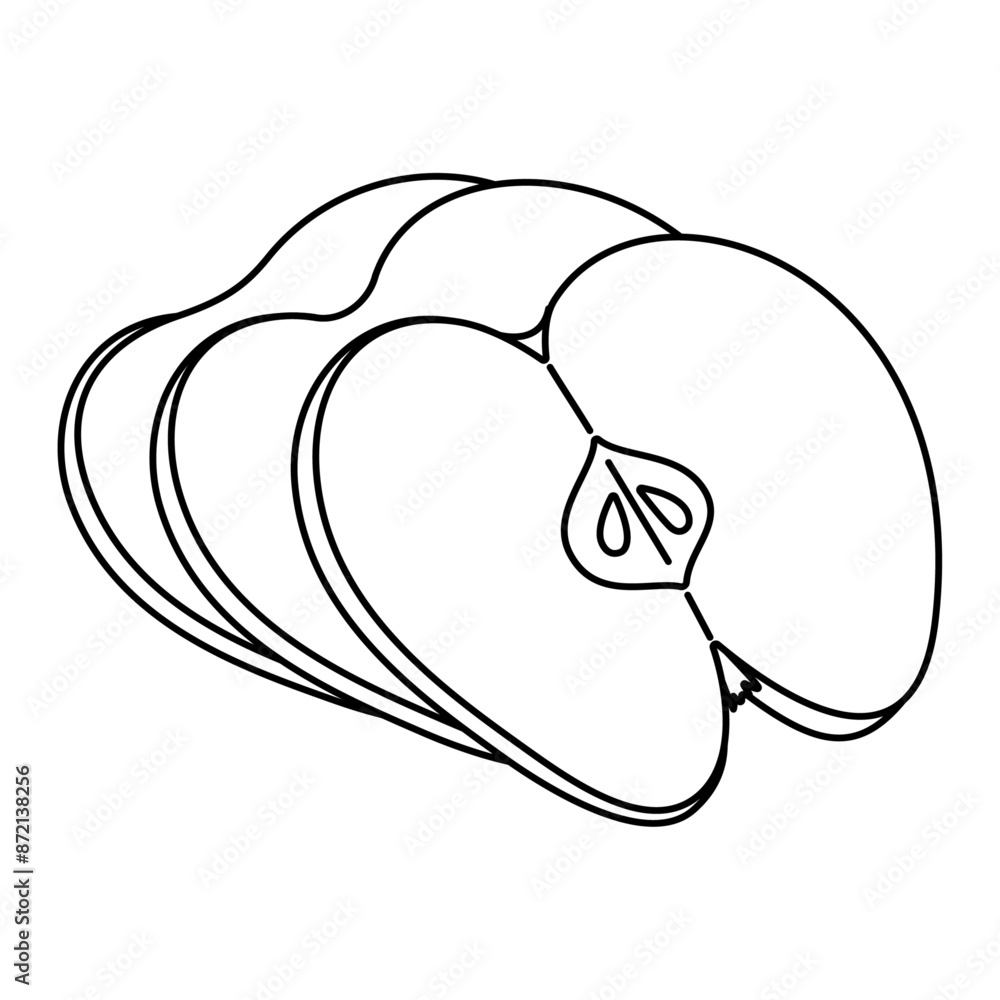 Cut Apple line art drawing coloring page. Cross section of cut apple ...