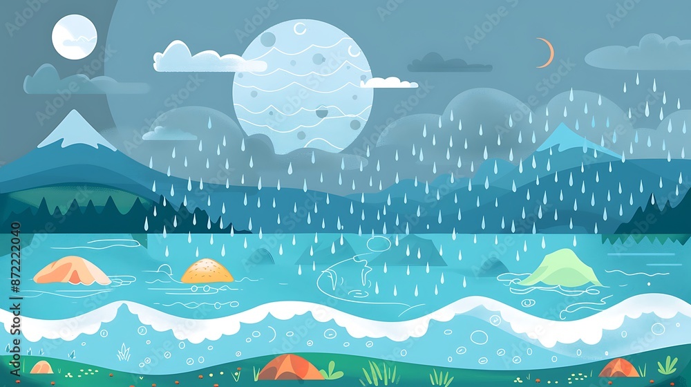Detailed infographic on the water cycle, including evaporation ...
