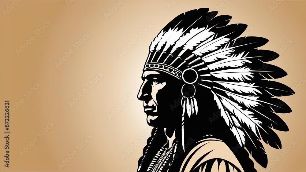 Indigenous People Day horizontal background with a silhouette of Native ...