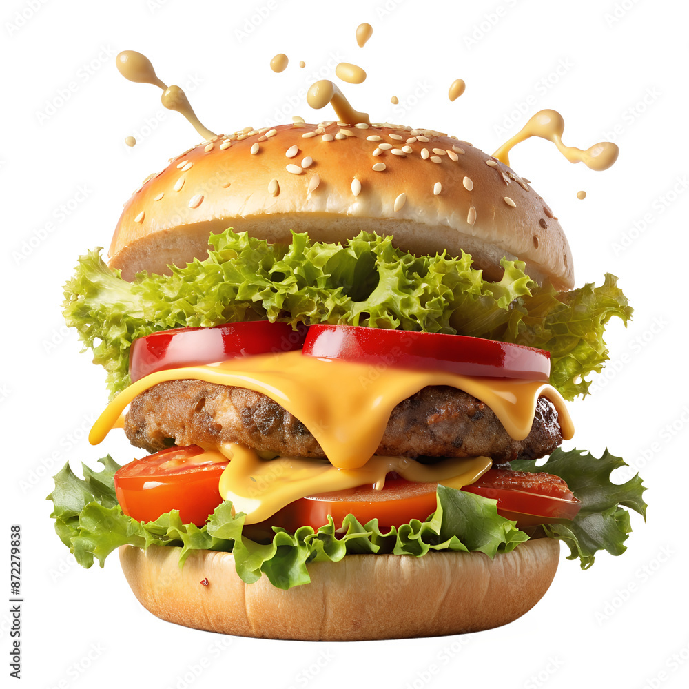 Floating Hamburger isolated on transparent background 4K PNG File Stock ...