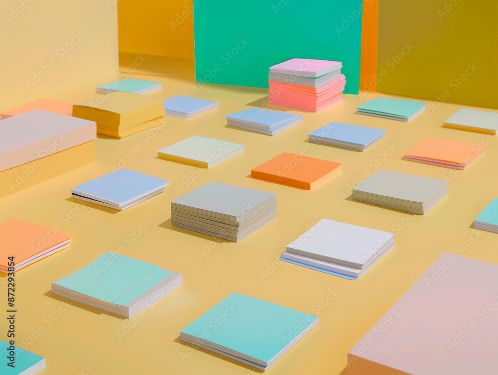 Collection of educational flashcards spread out on a simple table ...