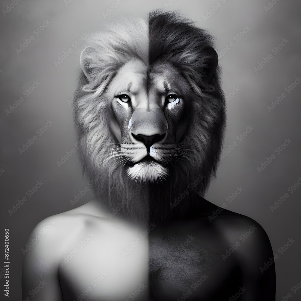 A creature with the shape of a human and the head of a majestic lion ...