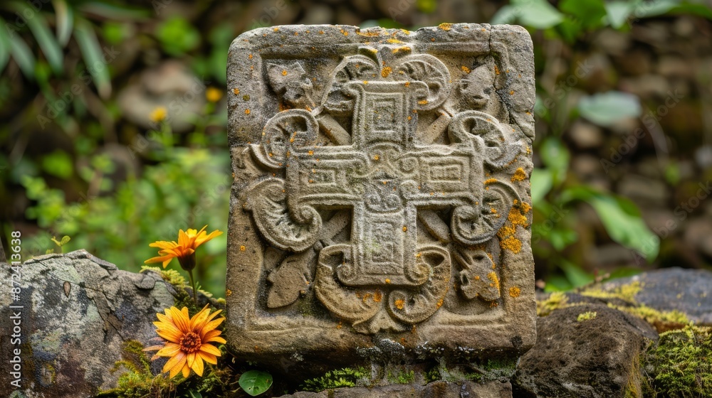 Detailed Inca Cross Stone, showcasing its cultural significance ...