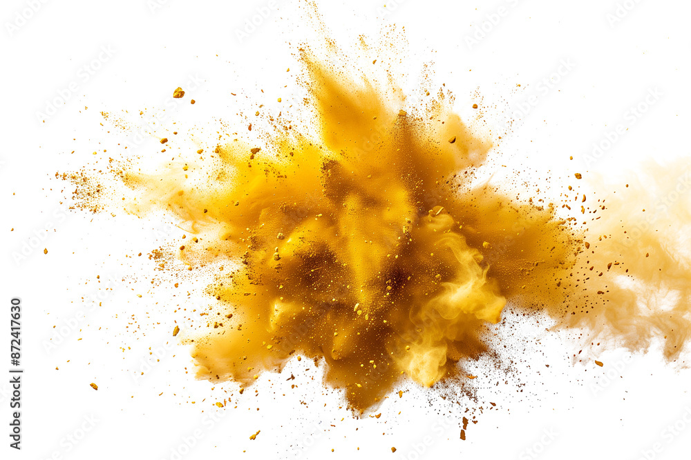 Gold color powder explosion isolated on transparent background Stock ...