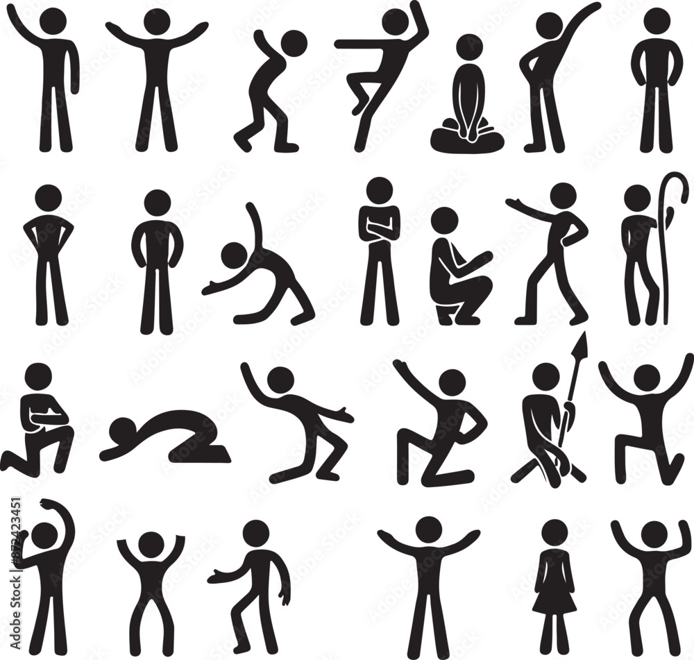 Stick characters. Posture icon action figures symbols human body ...