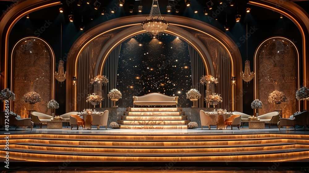 Gala dinner stage mockup with elegant dÃ©cor, celebrity guests, and ...