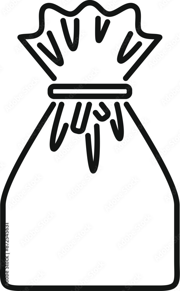 Line drawing of a full sack with tied neck and label showing grains ...