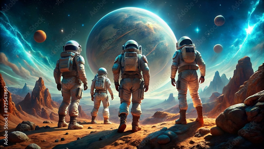 group of astronauts exploring a mysterious planet, discovering a hidden ...