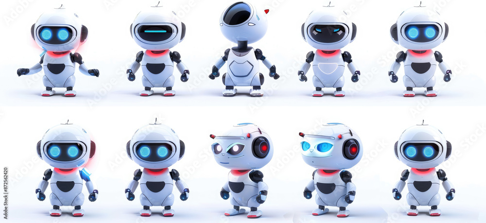 set of cute robots icon, white background, vector illustration ...