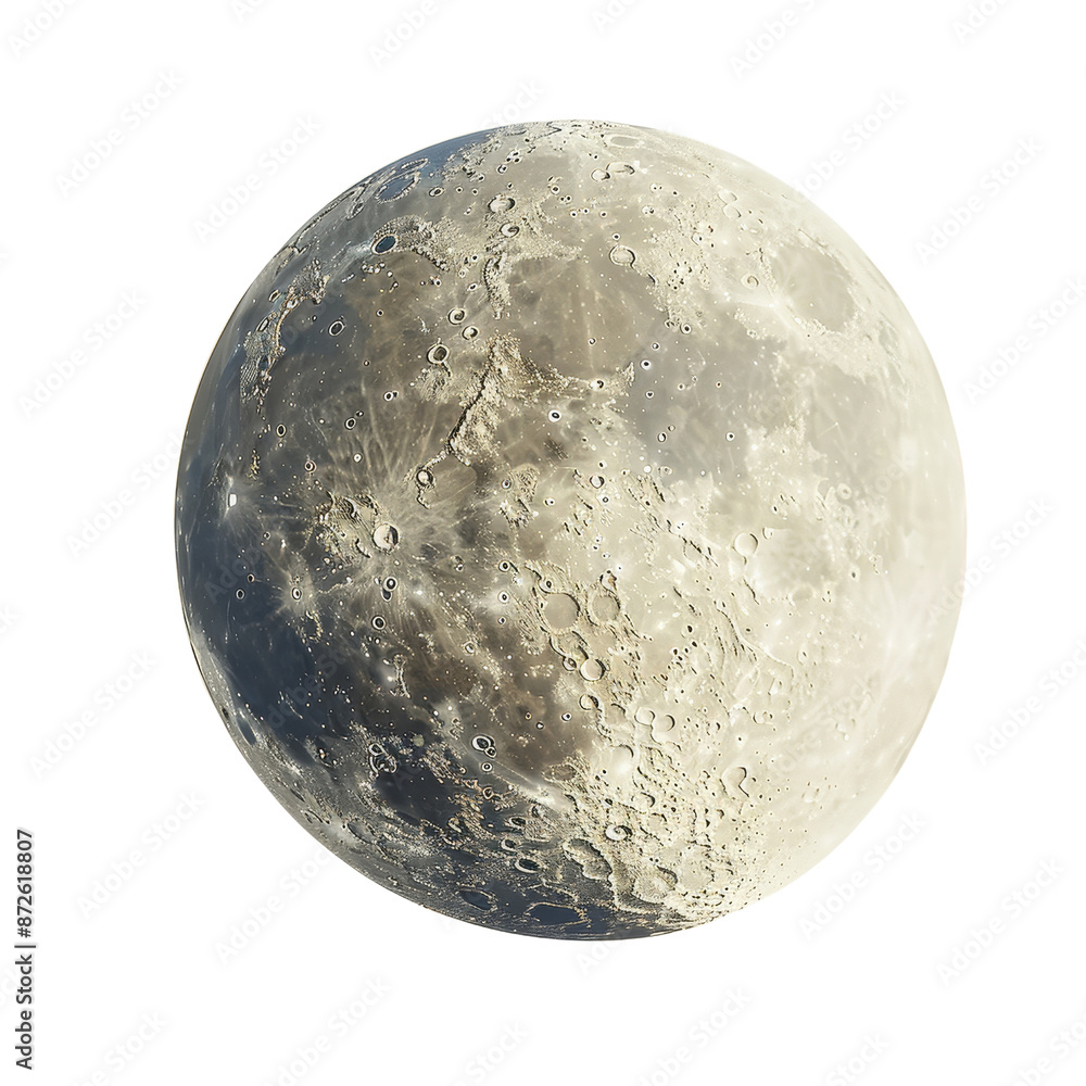 Detailed full moon with craters and surface texture on transparent ...