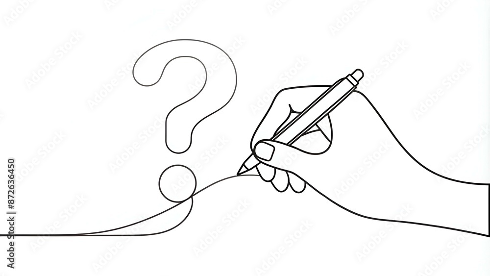 Ilustración de Stock Hand writes question mark. Sketch one line hand ...