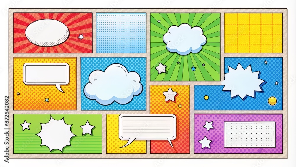 Stock-Illustration „Vibrant colorful storyboard template set featuring ...