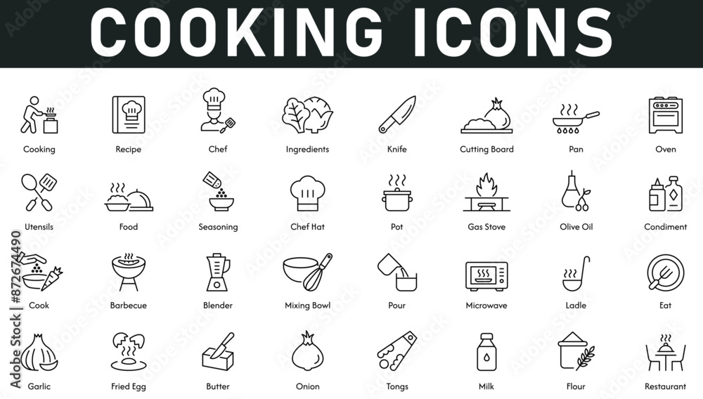 Cooking Icons vector illustration with thin line editable stroke ...
