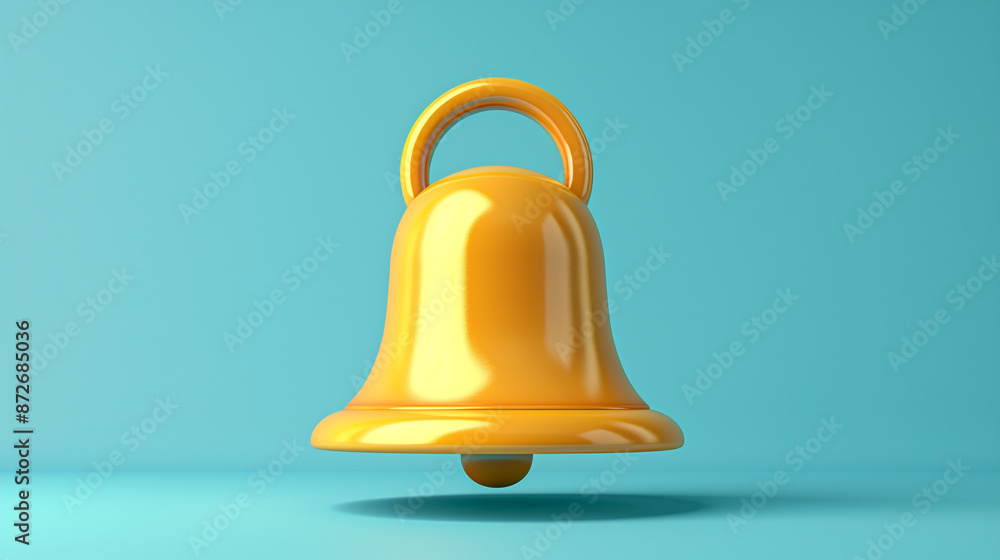 Vibrant 3D bell icon on light blue background signifies notifications ...